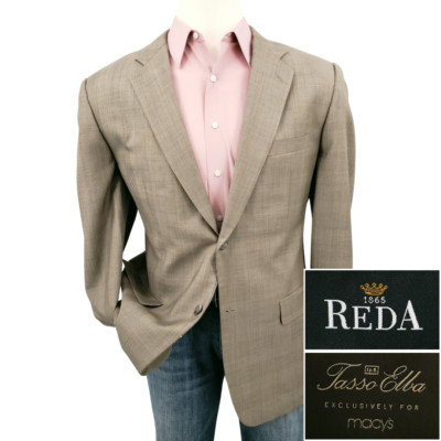 Tasso Elba Reda Mens Blazer L44 Sport Coat Two Button Jacket Suit Beige ...