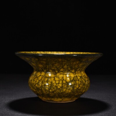 6.4 "China manual porcelain Song dynasty Guan Kiln Yellow glaze Ice ...