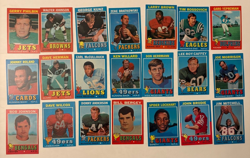1971 Topps Football Card Lot - Collection of 60 Mid to High Grade Cards ...