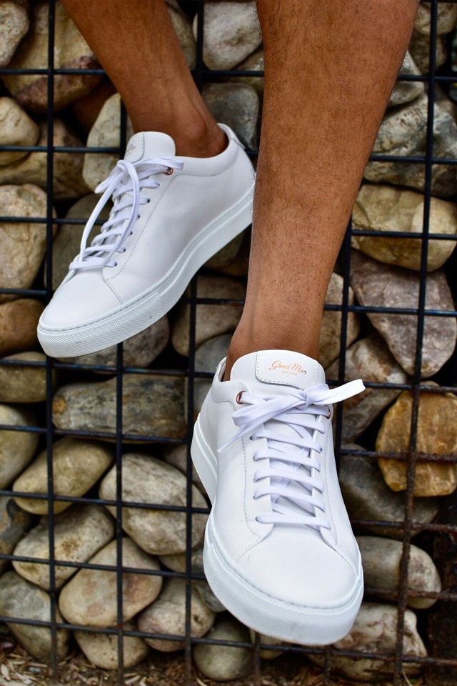 Good Man Brand Edge White Lo Top Sneaker Mono Nappa Leather Lace Men's ...