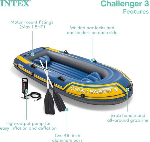 Intex Challenger 3 Inflatable Raft Boat Set W/ Pump & Oars 3 Person 704 ...