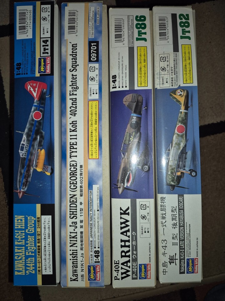 Set of 4 1/48 scale plastic Japanese Hasagawa model kits WWII and P-40 ...