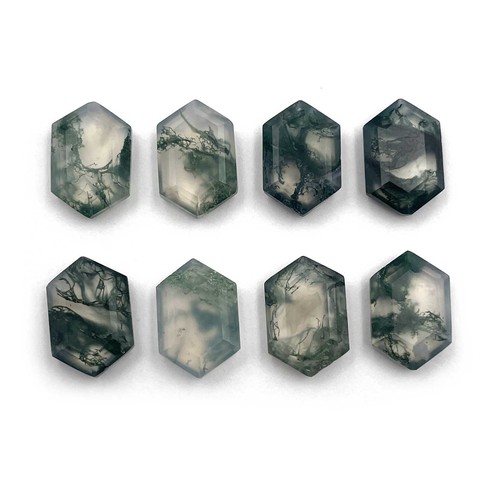 Natural Moss Agate Hexagon Cut Loose Gemstone Lot 8 Pcs 8*12 MM 22.8 CT ...