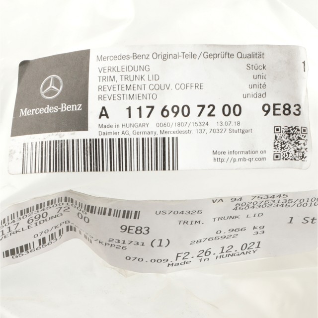 Genuine Mercedes-Benz Trunk Lid Trim 117-690-72-00-9E83 for sale online ...
