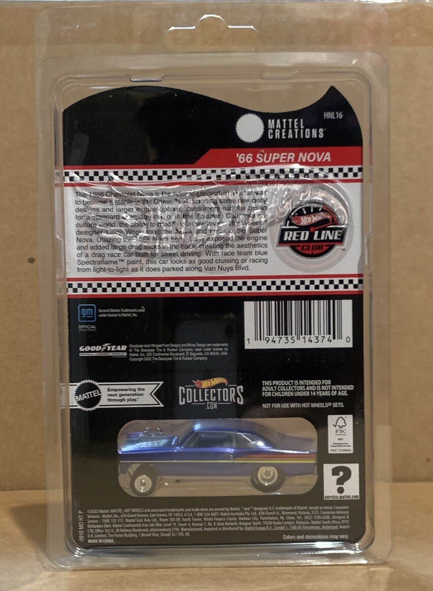 2023 Hot Wheels RLC Red Line Club Car Exclusive '66 Super Nova Gasser ...