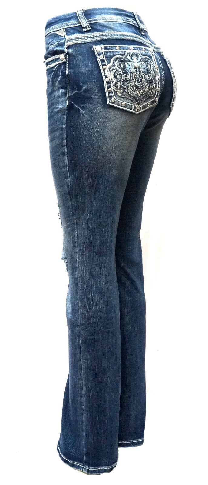 Sexy Couture Women's Rhinestone Mid Rise BootCut BLUE Denim Jeans ...