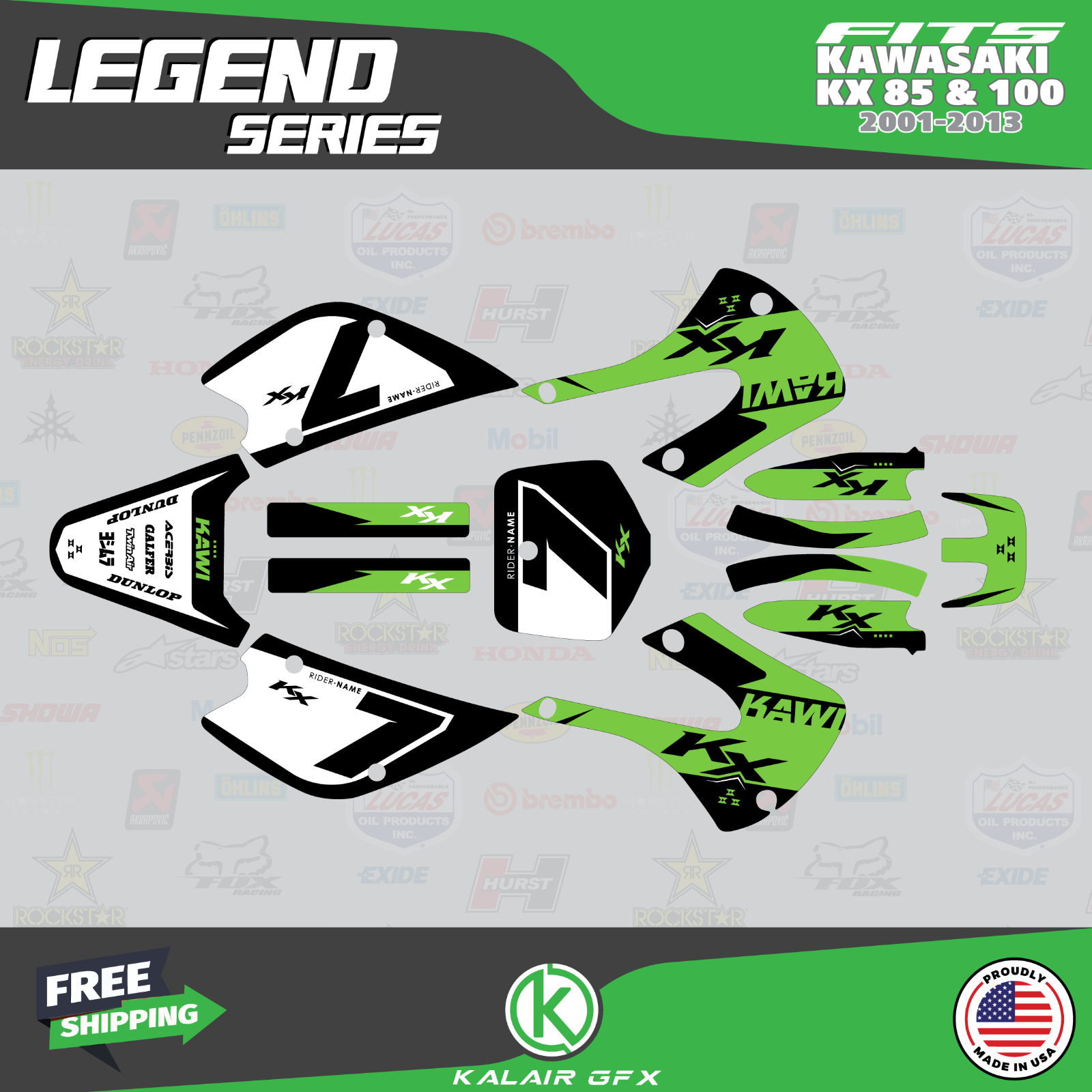 Graphics Kit for Kawasaki KX85 KX100 (2001-2013)KX 85 KX 100 Legend ...