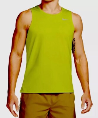 Nike Dri Fit Miler Lime Green Running Tank Top DV9321 308 Men’s Size XL ...