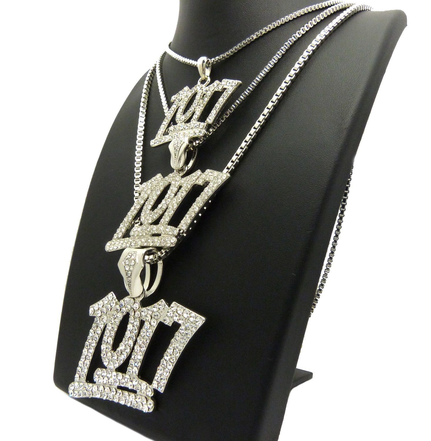 Iced Hip Hop 3pcs of 1017 Pendant w/ 20",24",30" Box Chain 3 Bling ...