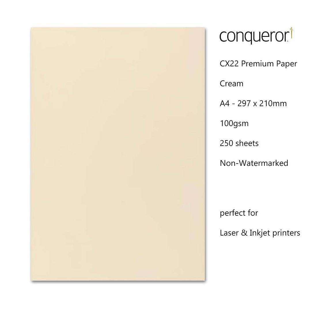 Conqueror A4 Premium Paper 100gsm White, Blue, Cream Laid Watermarked ...