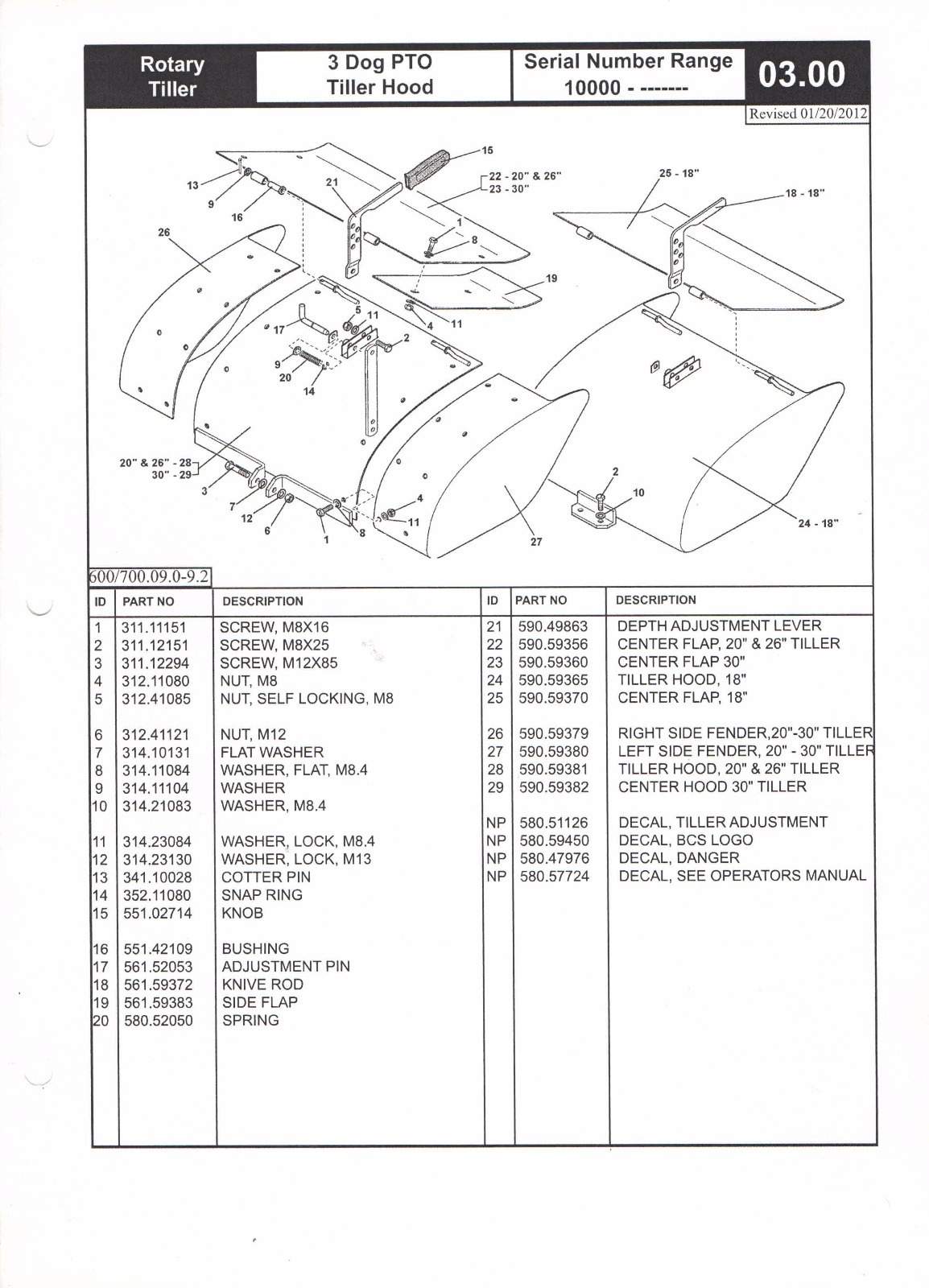 BCS Tiller Center Flap SILVER 20-26" 722 732 739 749 750 852/853 ...