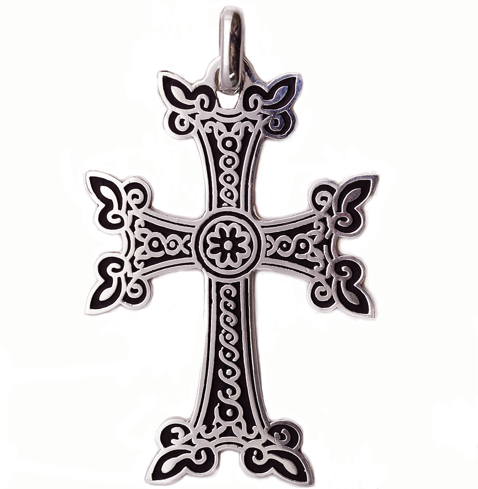 LARGE ARMENIAN CROSS STERLING SILVER w/ ENAMEL 2 1/4" TALL U.S.A ...