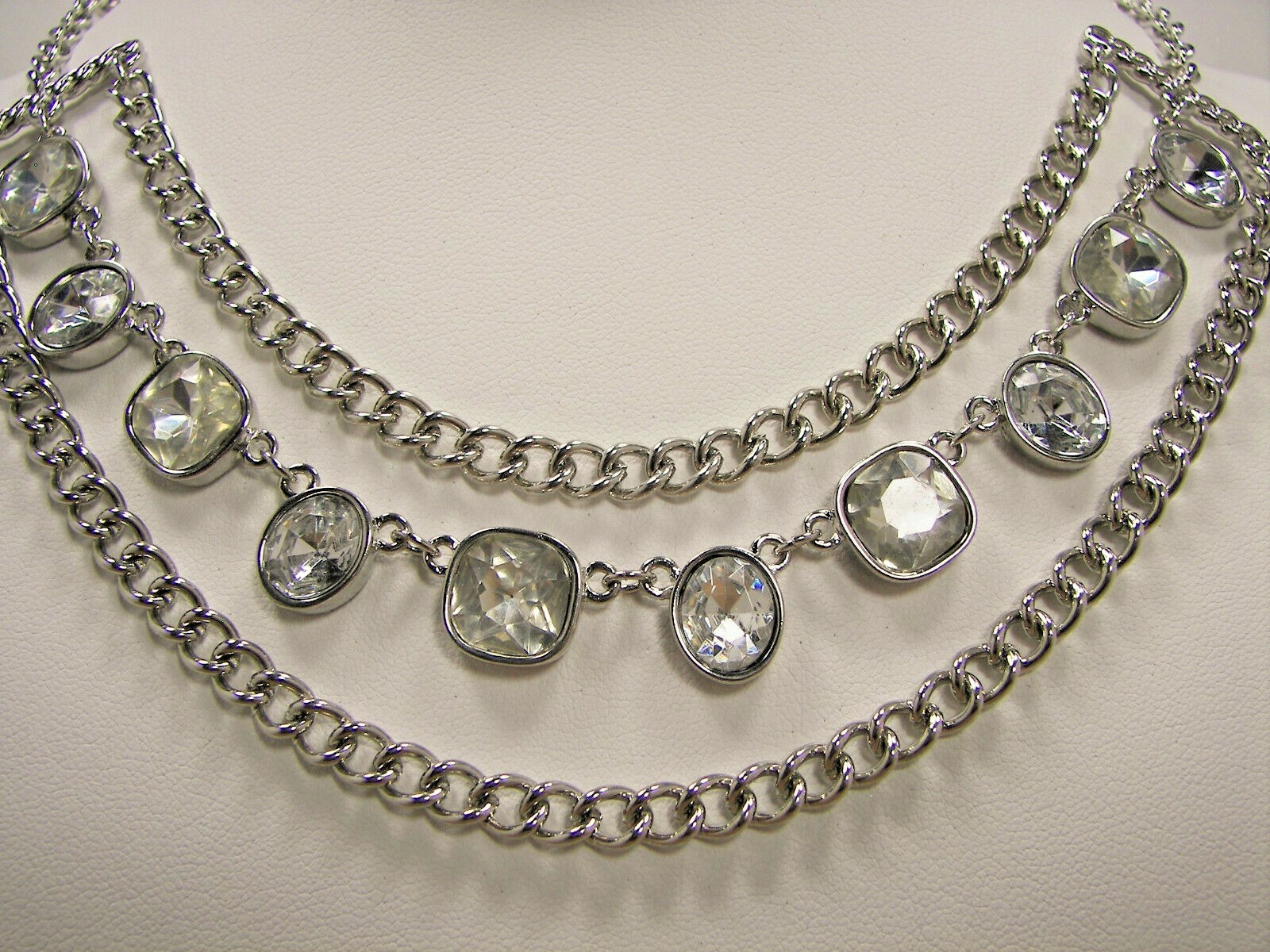 Jessica Simpson Love Stoned Necklace Faceted Glass Crystals Silver Tone ...