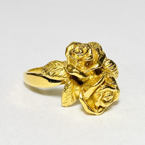 18K Yellow Gold Double Rose Flower Size 6 Ring 7.8g | eBay