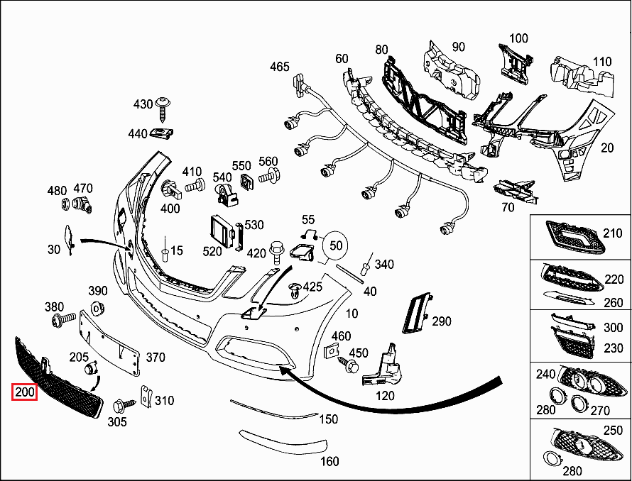 2016 MERCEDES E Class W212 Front Bumper Lower Grill A2128850522 Ref5378 ...