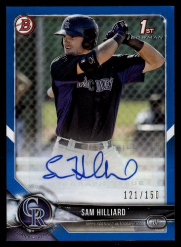 2018 Bowman Prospect Autographs Blue Sam Hilliard Auto 121/150 Colorado ...