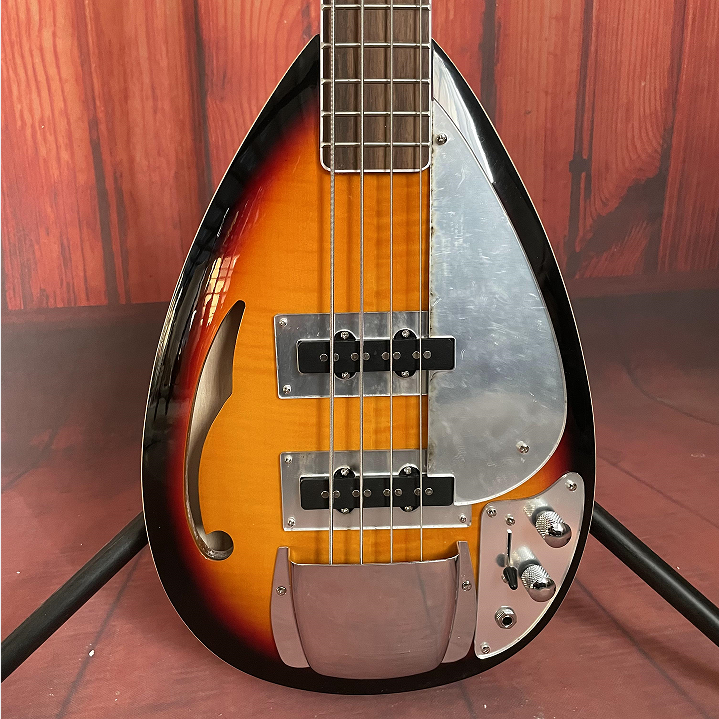 Custom 4-strings Bass Guitar Teardrop Sunburst Semi Hollow Body SS ...