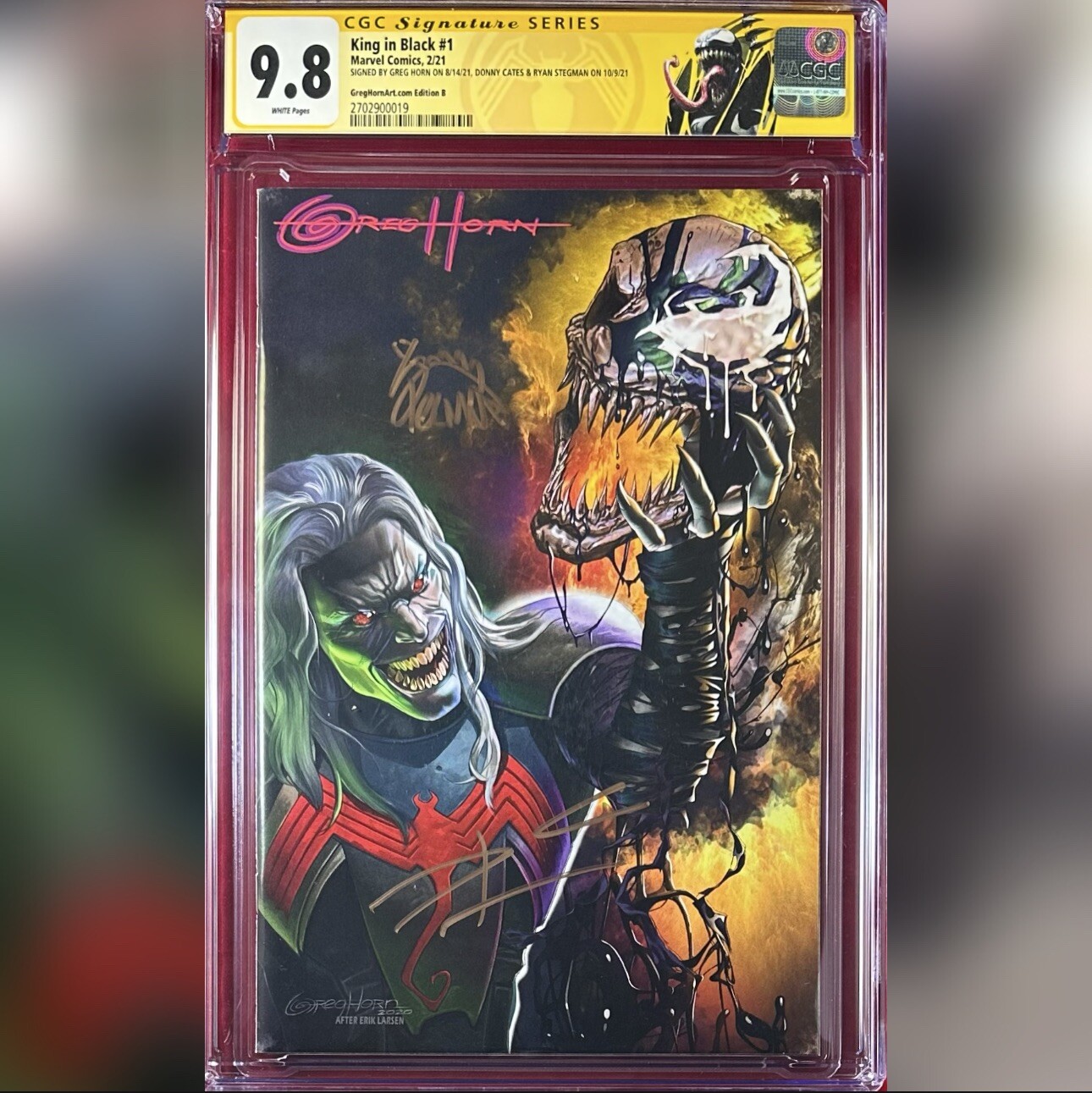 KING IN BLACK #1 HORN VARIANT COVER B CGC 9.8 SS GREG HORN CATES ...