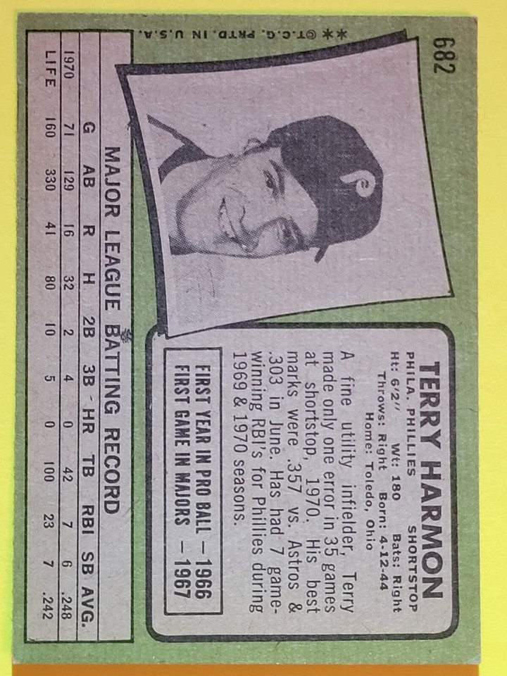 1971 Topps Terry Harmon High Series SP VGEX++ #682 Phillies | eBay