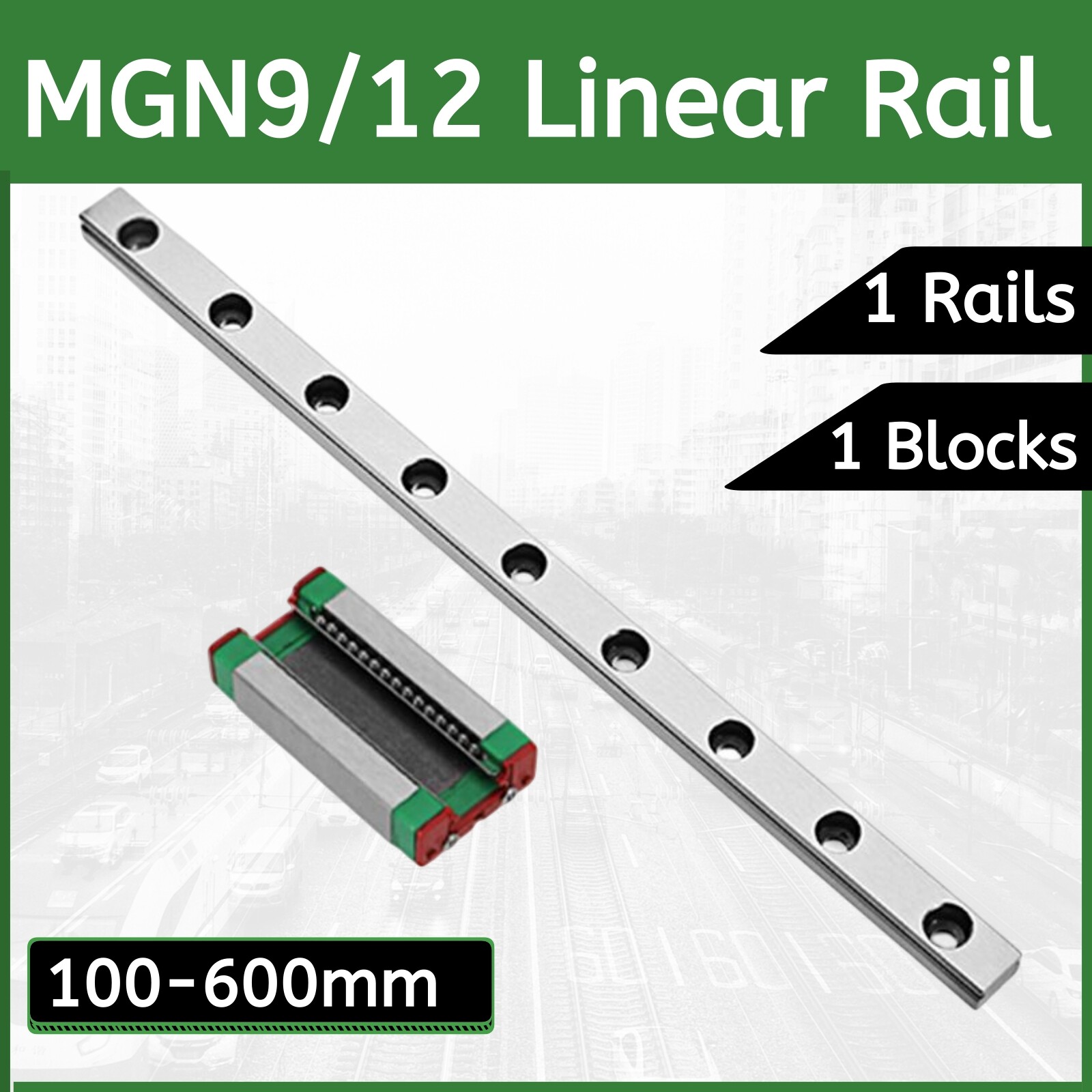 MGN9H MGN12H MGN15H 150mm~600mm Linear Sliding Guide Rail W Block CNC ...