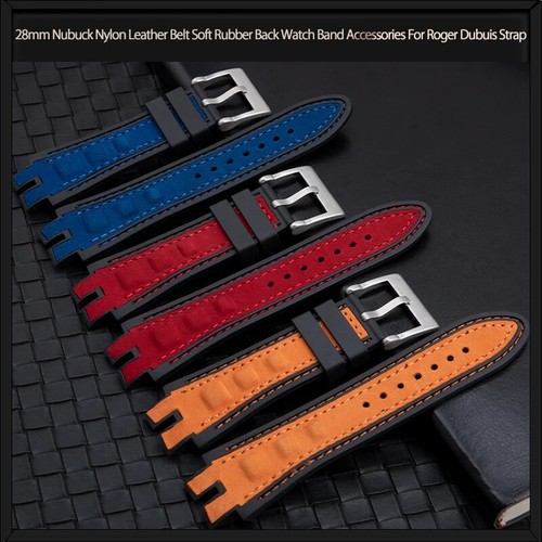 28mm Nubuck Nylon Leather Rubber Back Watchband Strap For Roger Dubuis ...