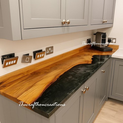 "Smoky Black Epoxy Resin Side Countertop Slab – Modern Kitchen Sink Top ...