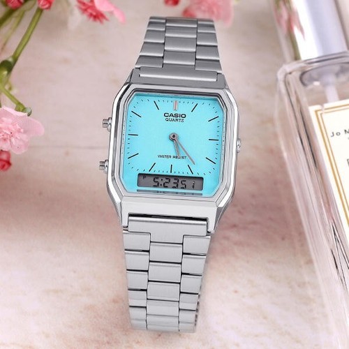 Casio AQ-230A-2A2 Retro Square Turquoise Blue Retro Public Metal Watch ...