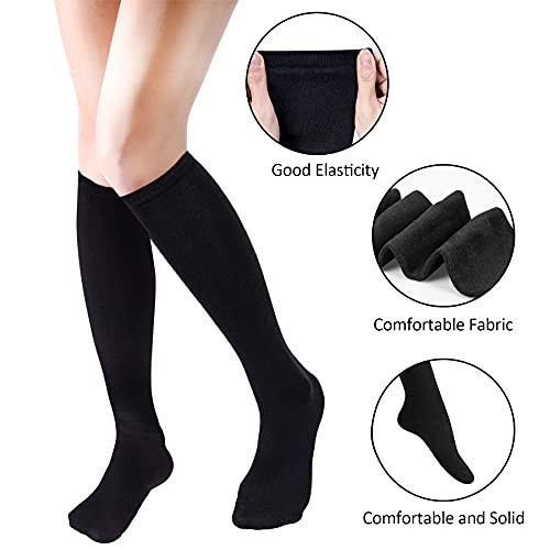 4 Pairs Women's Cotton Knee High Socks, Casual Solid Knit Knee Socks Black | eBay