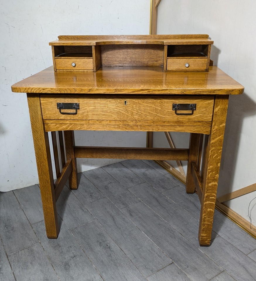 Antique Mission Arts & Crafts Craftsman Oak Wood Writing Desk Stickley ...