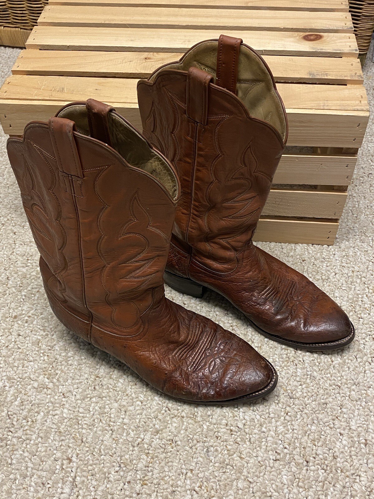 Vintage LARRY MAHAN Leather Western Cowboy Boots Men… - Gem