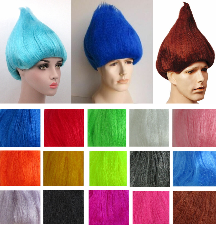 DELUXE ADULT TROLL WIG THING ONE TWO GNOME CLOWN COSTUME TROLLS BLUE ...