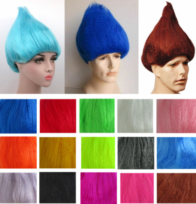 DELUXE ADULT TROLL WIG THING ONE TWO GNOME CLOWN COSTUME TROLLS BLUE ...