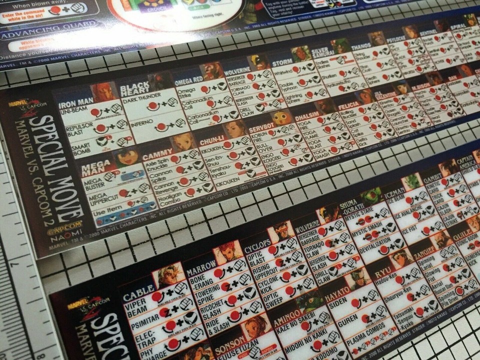 Marvel vs Capcom 2 Arcade Marquee 26"x8" and Instruction/Moves Vinyl ...