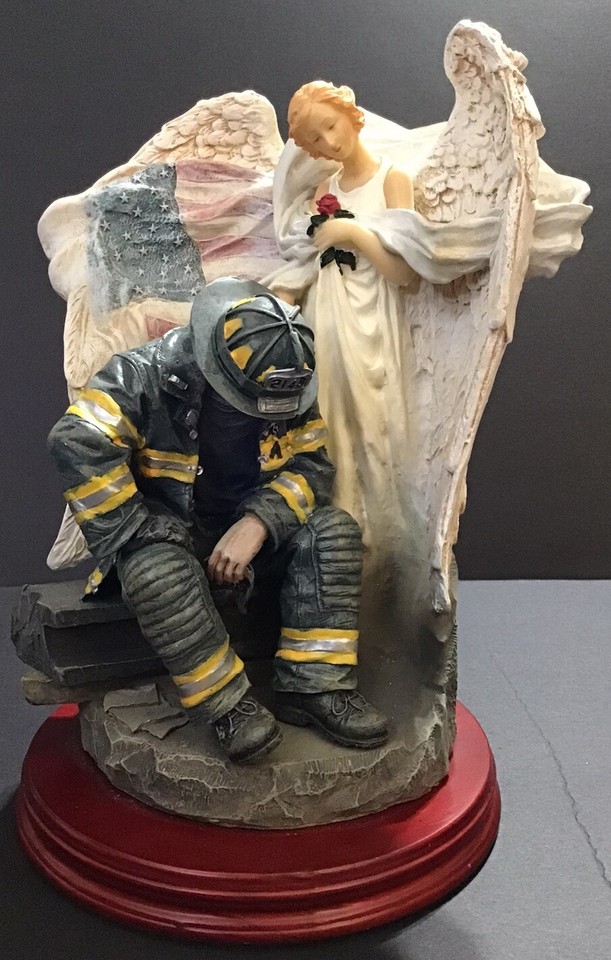 Vintage 2001 Roman Inc. Angel Watching Over Firefighter 9 1/2” Figurine ...