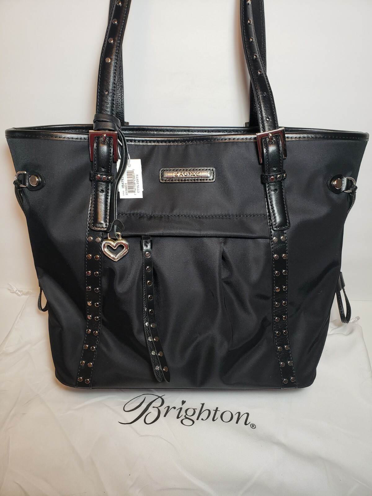 BRIGHTON PRETTY TOUGH SYDNEY BLACK STUDDED NYLON & LEATHER TOTE ...
