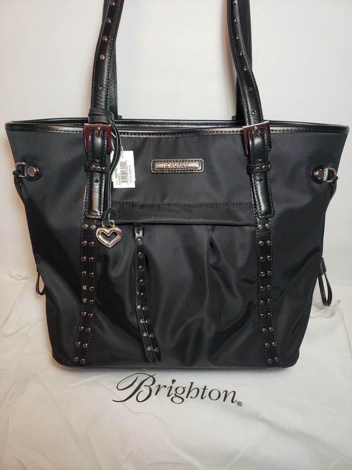 BRIGHTON PRETTY TOUGH SYDNEY BLK STUDDED NYLON & LEATHER TOTE SHOULDER ...