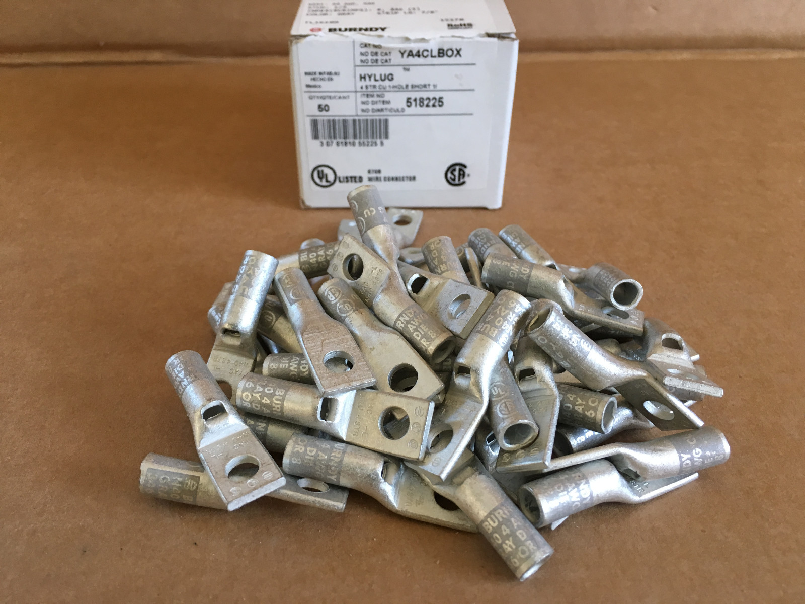 BURNDY HYLUG COMPRESSION TERMINAL, YA4CLBOX, YA4-CLBOX, 4/0 AWG, BOX OF ...