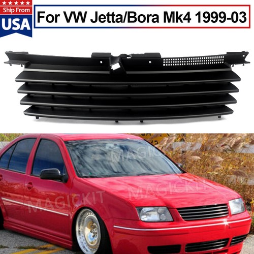 Front Black Badge Less Grill W/ Hood Notch Filler For 99-05 Vw Jetta ...