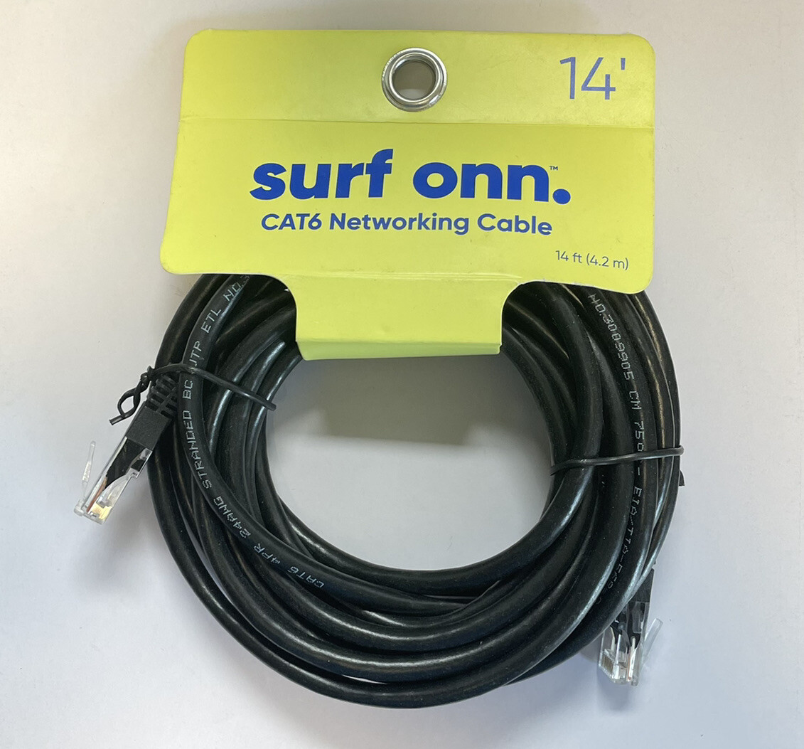 Surf Onn. CAT6 Networking Cable 14 ft Ethernet Cable Black Internet ...