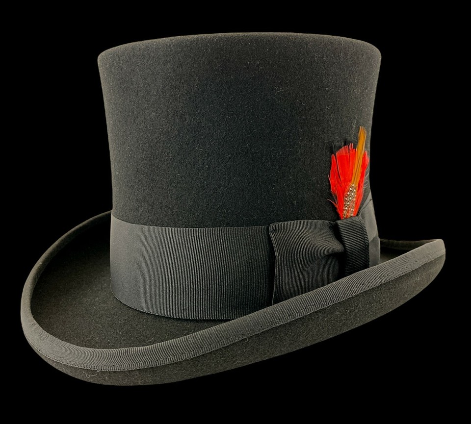 Black Top Hat Wool Felt Victorian Slash Mad Hatter Steampunk Rock Star ...