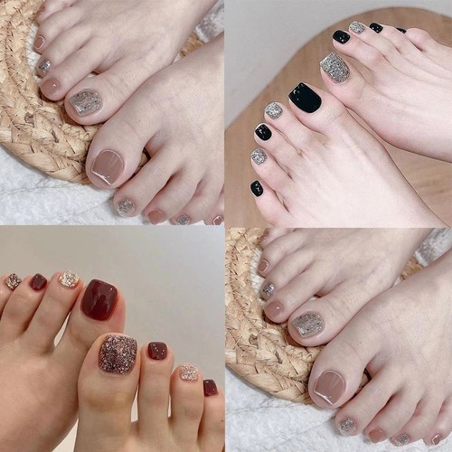 24pcs Girls Toe Nails Short Full Cover French Pink Gradient Fake ...