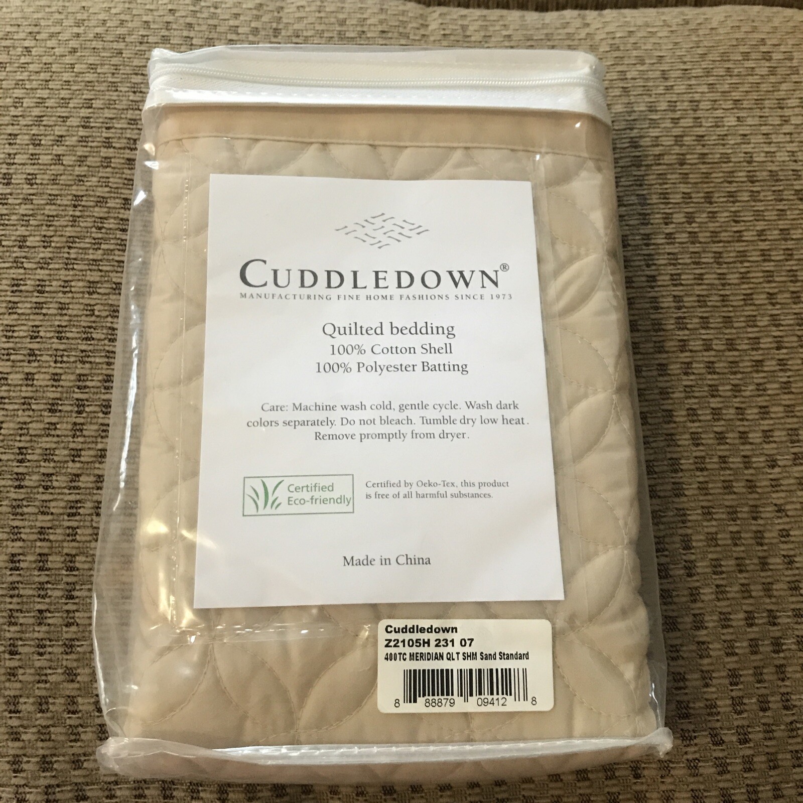 3 Cuddledown 400 TC Meridian Quilted Sham 100 Cotton SAND Standard for ...