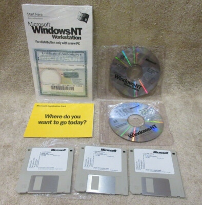 Rare Microsoft Windows NT Workstation OS Version 4.0 CDs & 3.5" Floppy ...
