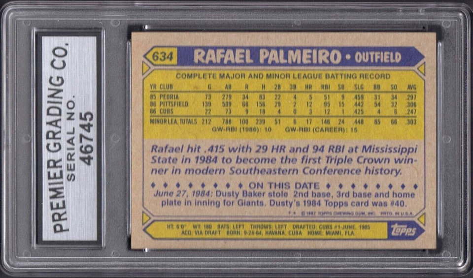 1987 Topps Baseball #634 Rafael Palmeiro [RC] - PGC 9.0 [Mint] | eBay