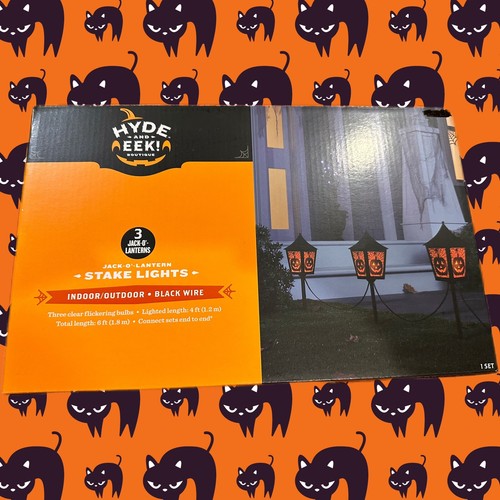 Hyde And Eek LED Jack O Lantern Stake Lights 3pcs New Plug In | eBay