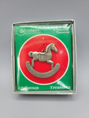 1986 Spoontiques Pewter Rocking Horse Charm Pendant Vintage Christmas ...