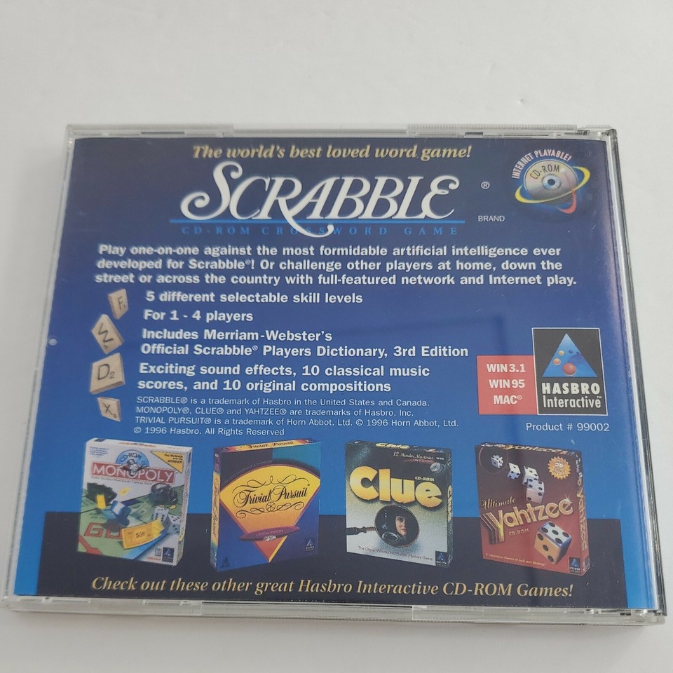 1996 Hasbro Interactive Scrabble CD-ROM Crossword Game Win 3.1 Win 95 ...