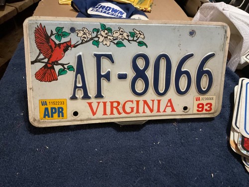 Virginia License Plate Redbird Cardinal AF 8066 1993 | eBay