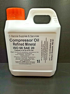 1L ISO 68 SAE 20 Air Compressor / Vacuum Pump Oil Premium British Made ...