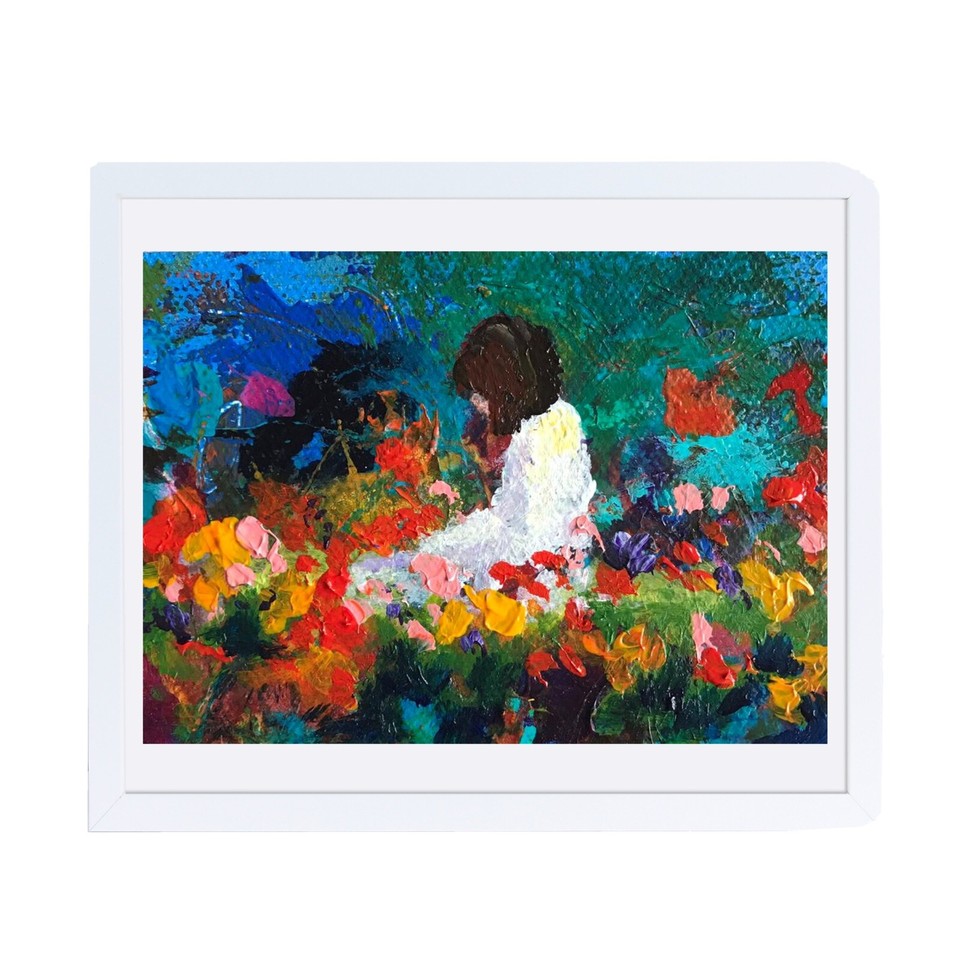 ACEO ATC Signed Art Print “Musing“ Figures Flowers Garden Artist ...